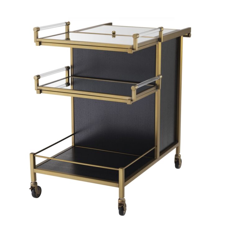 Regency Rouge Leather Marble Brass Bar Cart - Avant Garde Furniture