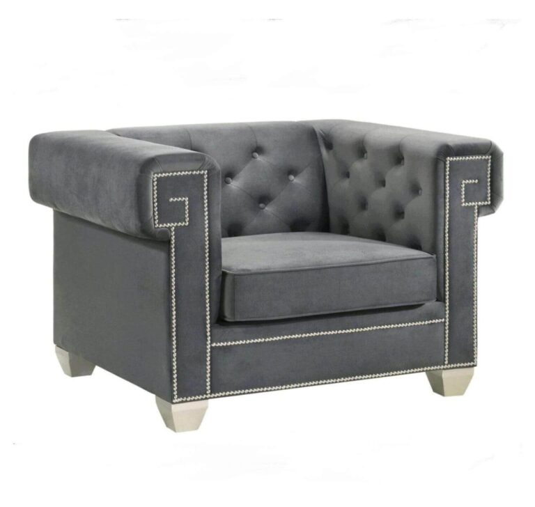 Artemis Light Grey Velvet Studded Armchair - Avant Garde Furniture