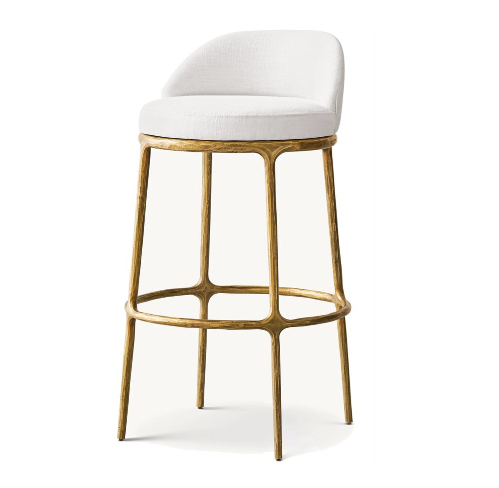 Harlow White Linen Brass Counter Stool - Avant Garde Furniture