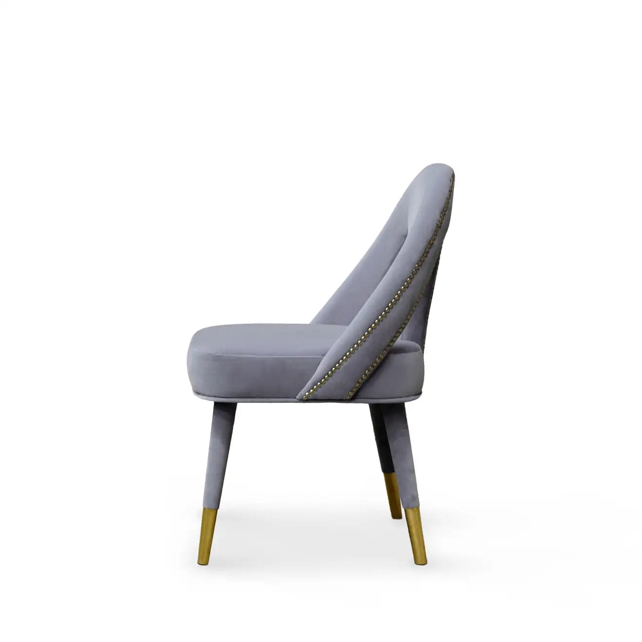 Caron Shark Grey Velvet Brass Dining Chair - Avant Garde Furniture