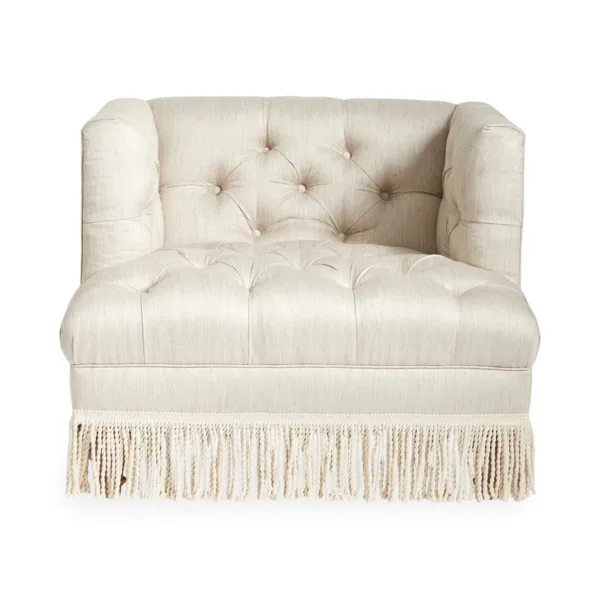 Fairlight Light Blue Linen Tufted Fringe Armchair - Avant Garde Furniture