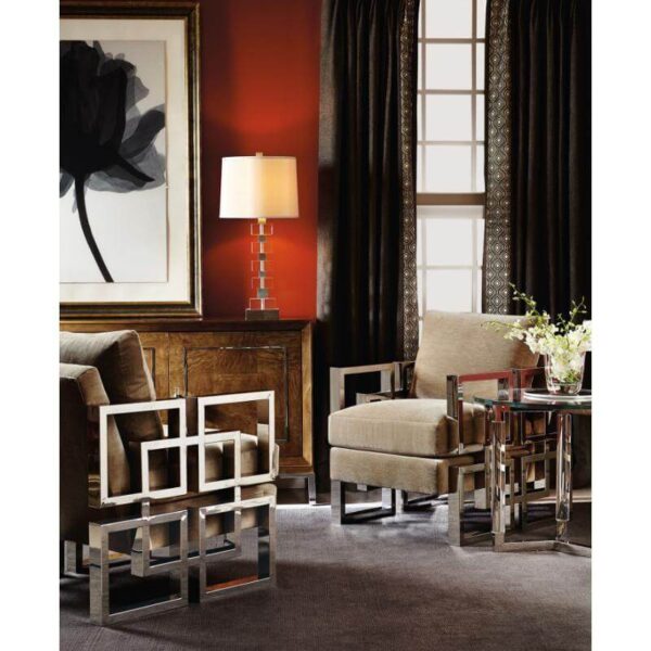 Bernhardt Beige Velvet Chrome Armchair - Avant Garde Furniture