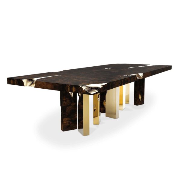 Empire Dark Walnut Brass Dining Table - Avant Garde Furniture