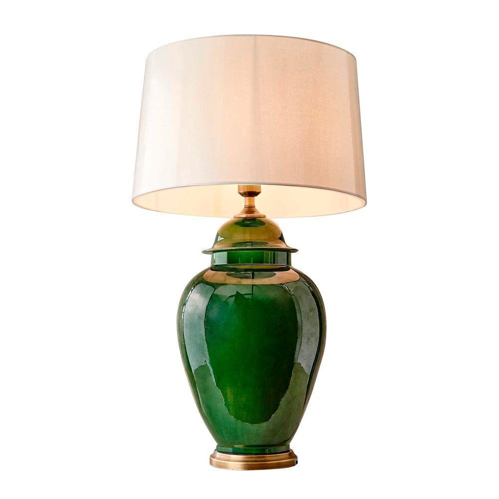 Calabasas Emerald Ceramic Brass Lamp with Beige Shade - Avant Garde ...