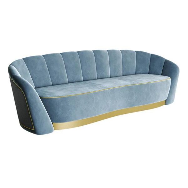 Mozart Light Blue Velvet Gold Sofa 275cm - Avant Garde Furniture