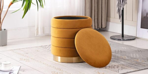 Savoy Rose Velvet Gold Storage Stool - Avant Garde Furniture