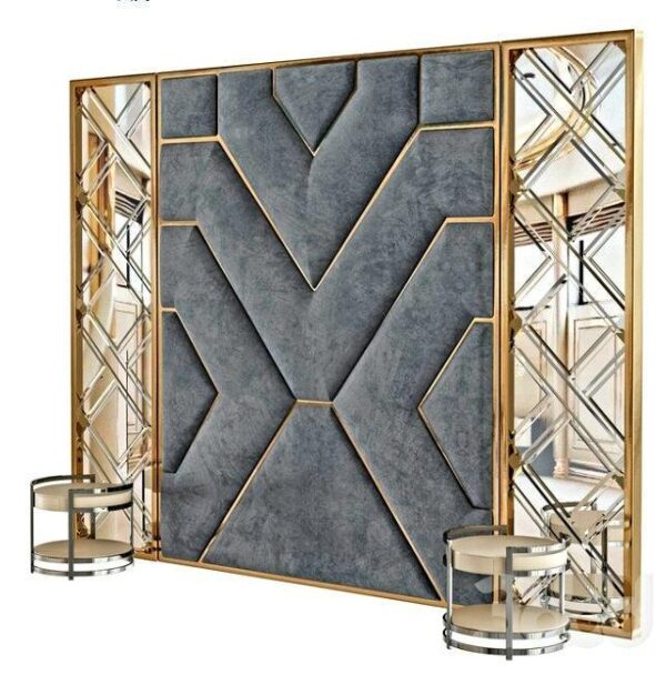 Skyscraper Dark Blue Velvet Chrome Mirror King Headboard - Avant Garde ...