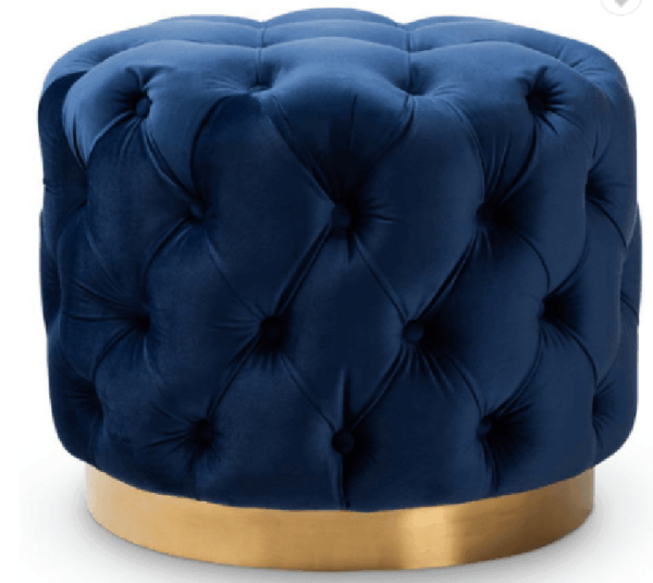 Chesterfield Navy Velvet Gold Stool - Avant Garde Furniture