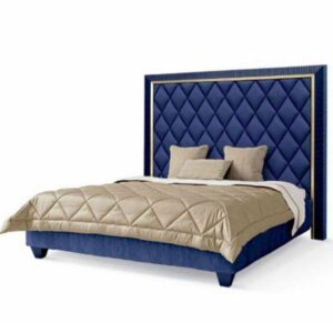 York Blue Velvet Mirror King Bed Suite - Avant Garde Furniture