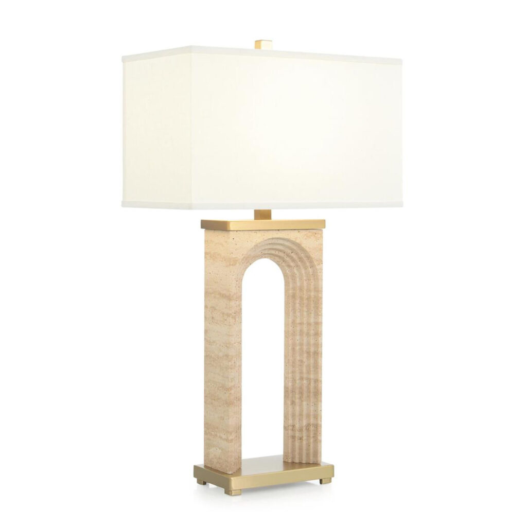 Benson Travertine Brass Table Lamp with White Shade - Avant Garde Furniture