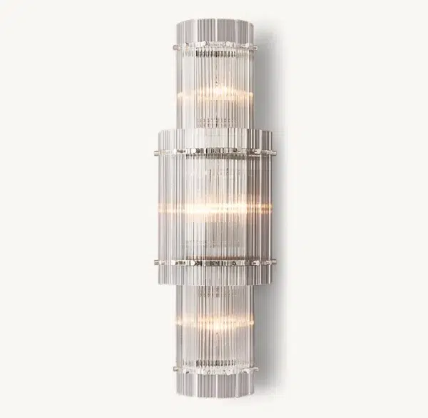 Linear Fluted Glass Nickel Tier Wall Light - Avant Garde Furniture
