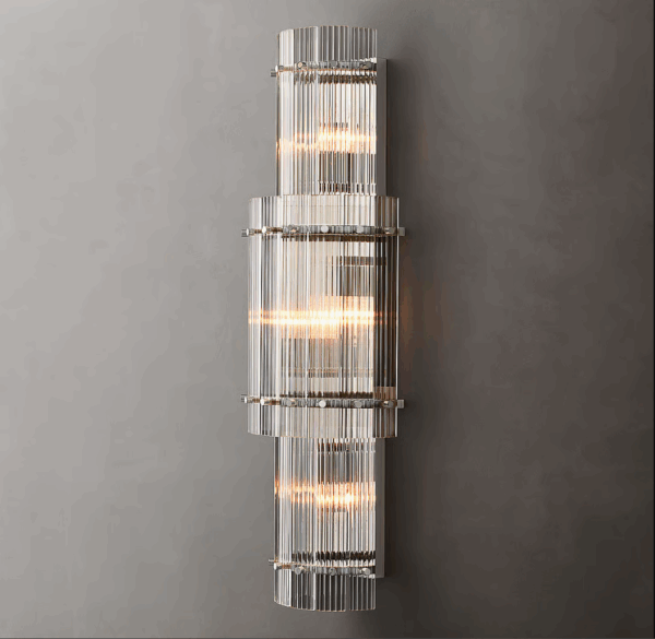 Linear Fluted Glass Nickel Tier Wall Light - Avant Garde Furniture